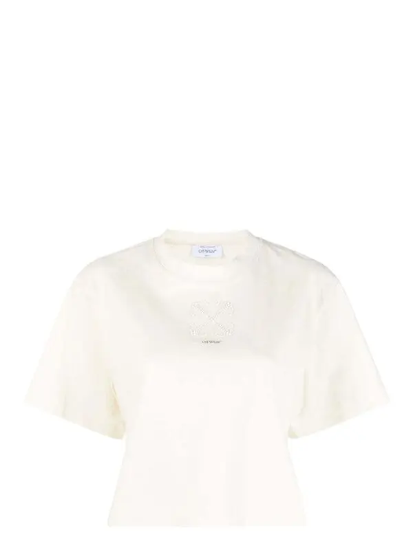 Off-White Arrows Motif Embellished Cropped T-shirt - Ivory White