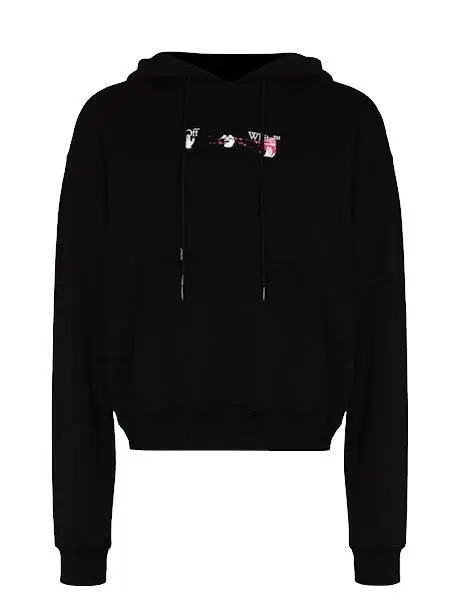 Off-White Acrylic Arrow Logo Print Hooded Sweatshirt - Black