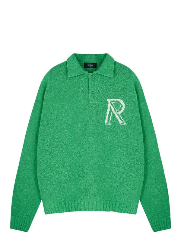 REPRESENT Initial Boucle Polo Shirt - Island Green