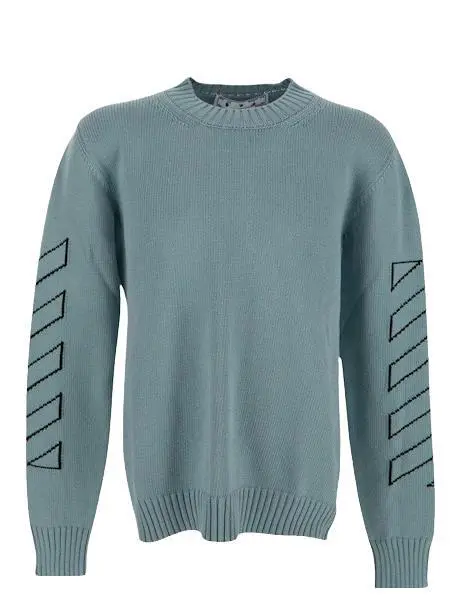 Off-White Arrows Diag Outline Intarsia Knit Sweater - Light Green
