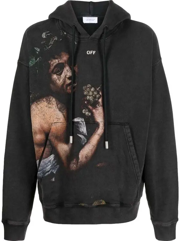 Off-White Bacchus Print Cotton Hoodie - Black
