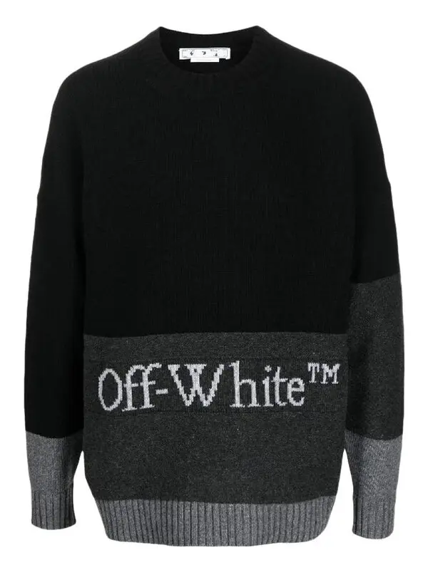 Off-White Blocked Intarsia Logo Crew Sweater - Black/grey