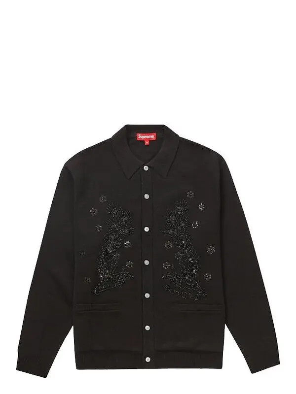 Supreme Beaded Applique Cardigan - Black