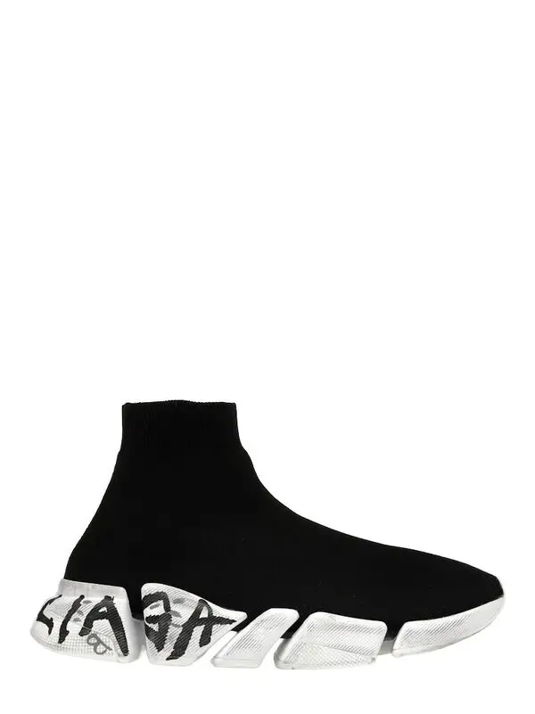 Balenciaga Speed 2.0 Graffiti Recycled Knit Sneakers - Black/white