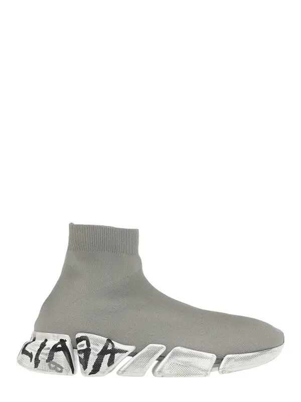 Balenciaga Speed 2.0 Graffiti Knit Sneakers - Grey/white