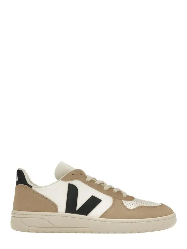 VEJA V-10 Chromefree Leather Sneakers - White/black/sahara