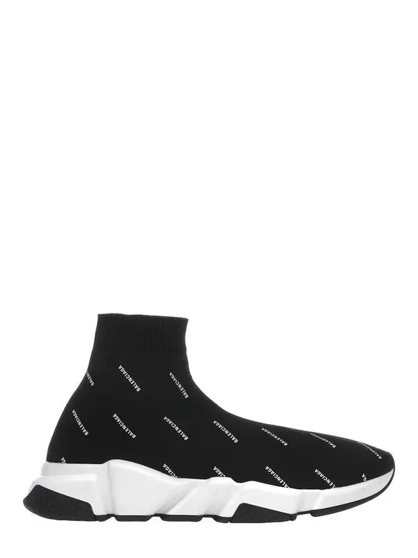Balenciaga Speed Trainer Mid Logo Sneakers - Black/white
