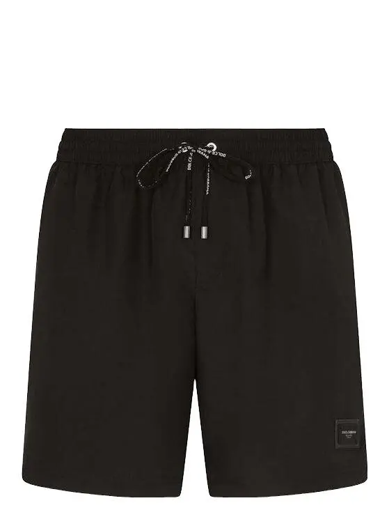 Dolce & Gabbana Mid-length Swim Trunks With Branded Plate - Black
