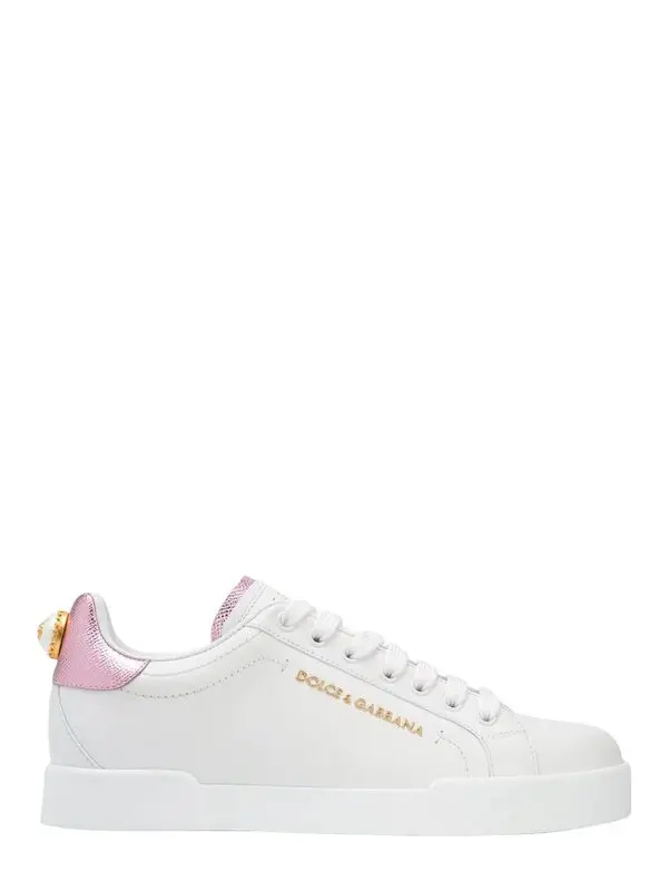 Dolce & Gabbana Portofino Metallic Pearl Sneakers - White/pink