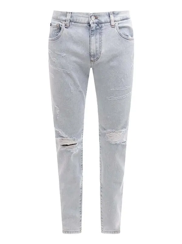 Dolce & Gabbana Stretch Cotton Ripped Jeans - Blue
