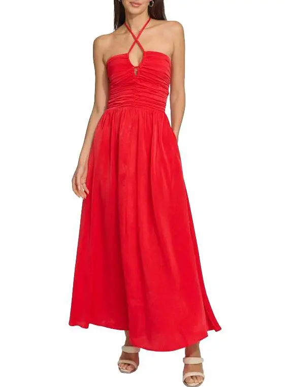 Dkny Ruched Halter Maxi Dress - Flame