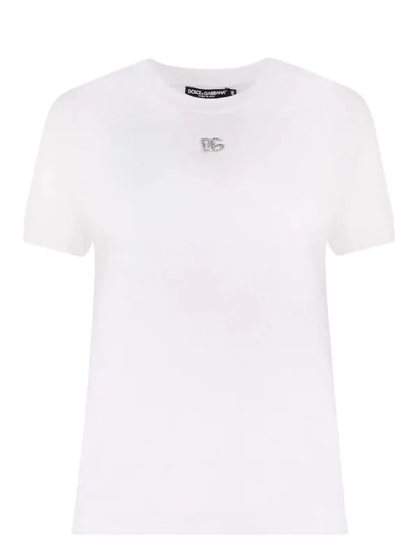 Dolce & Gabbana Cotton Rhinestone Logo T-shirt - White