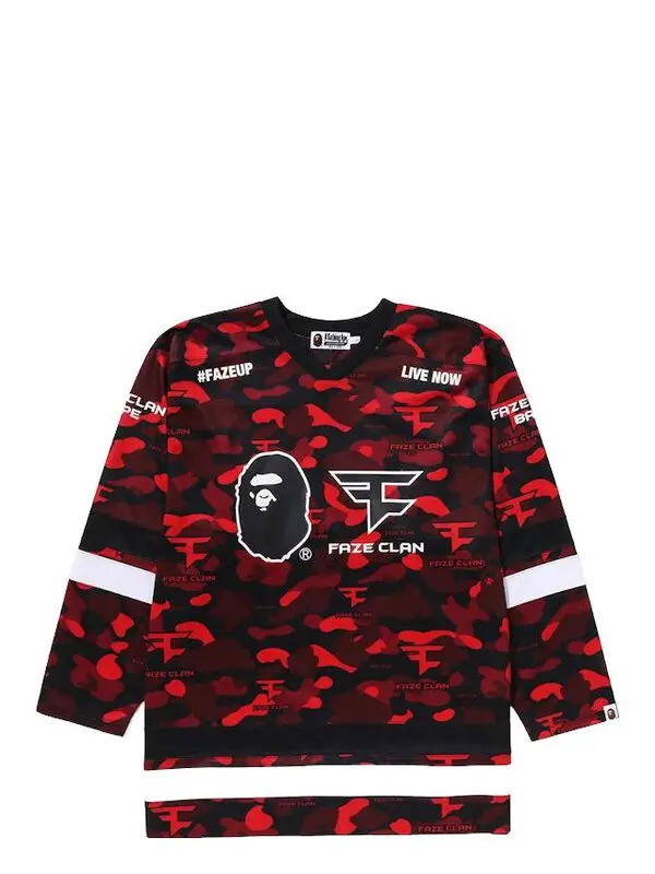 A BATHING APE X Faze Clan Hockey Long Sleeve Tee Shirt - Red