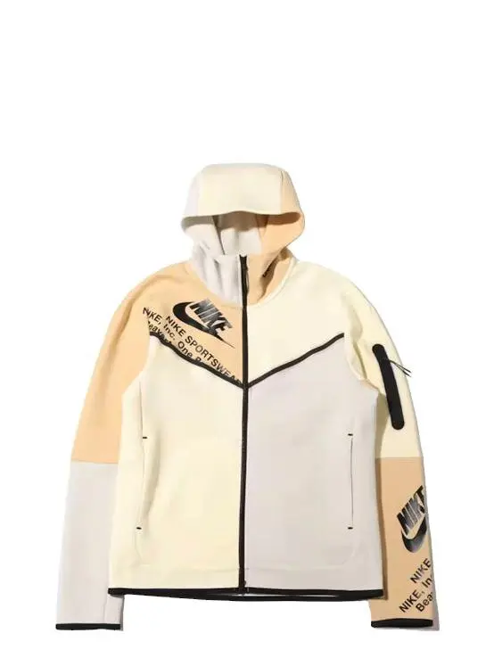 Nike Sportswear Tech Fleece Printed Full-zip Hoodie - Light Bone/coconut Milk/sesame