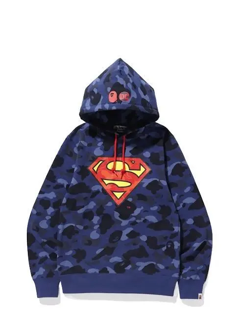 BAPE X Dc Superman Camo Pullover Hoodie - Navy Blue
