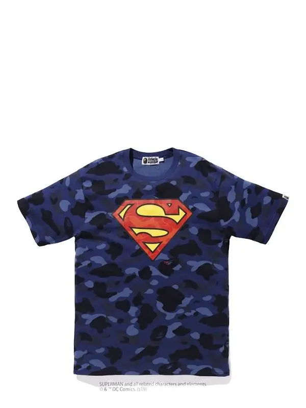 A BATHING APE X Dc Superman Camo Tee Shirt - Navy Blue
