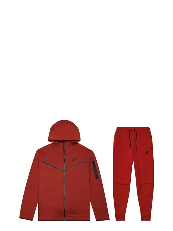 Nike Sportswear Tech Fleece Full Zip Hoodie & Joggers Set - Gym Red/black