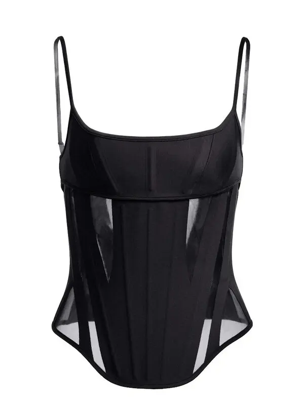 MUGLER H&m Mesh Paneled Corset Top - Black