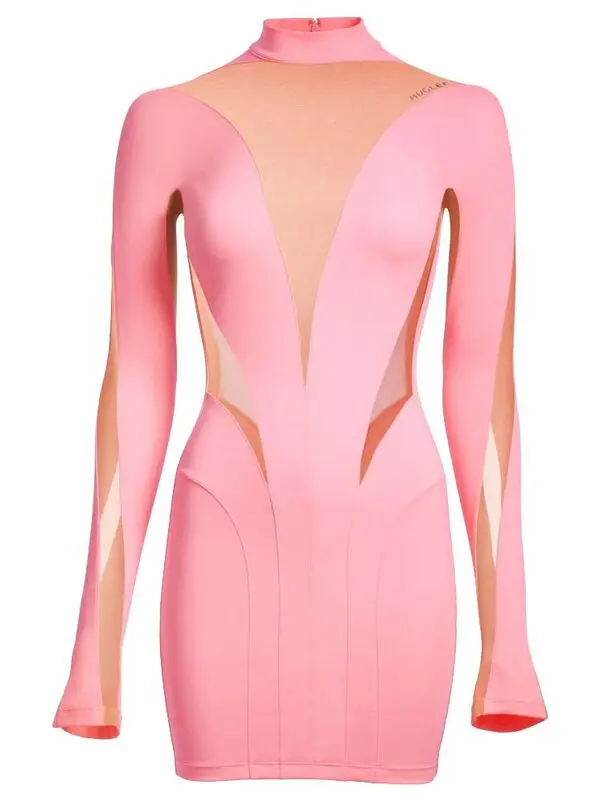 MUGLER H&m Mesh-paneled Mini Dress - Pink/beige