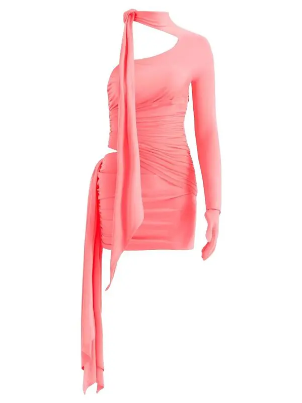 MUGLER Knot-detail One-shoulder Dress - Pink