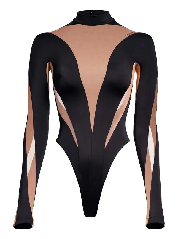 MUGLER H&m Mesh-paneled Bodysuit - Beige/black