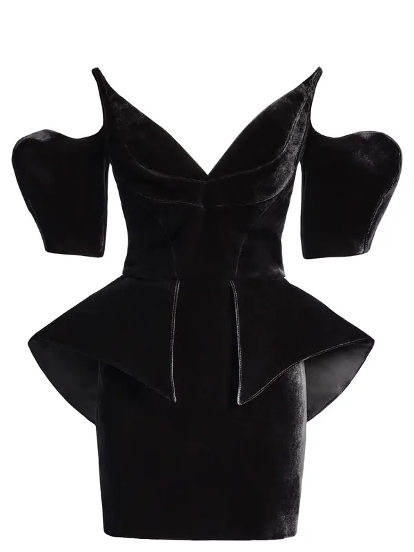 MUGLER H&m Velvet Peplum Dress - Black