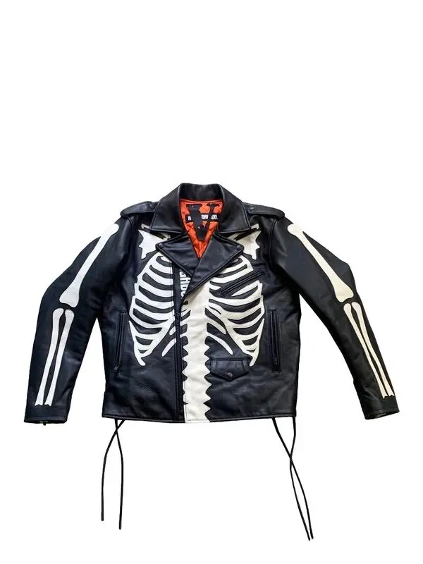NEIGHBORHOOD X Vlone Skeleton Leather Biker Jacket - Black/white