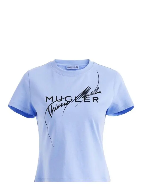 MUGLER H&m Printed Fitted T-shirt - Blue