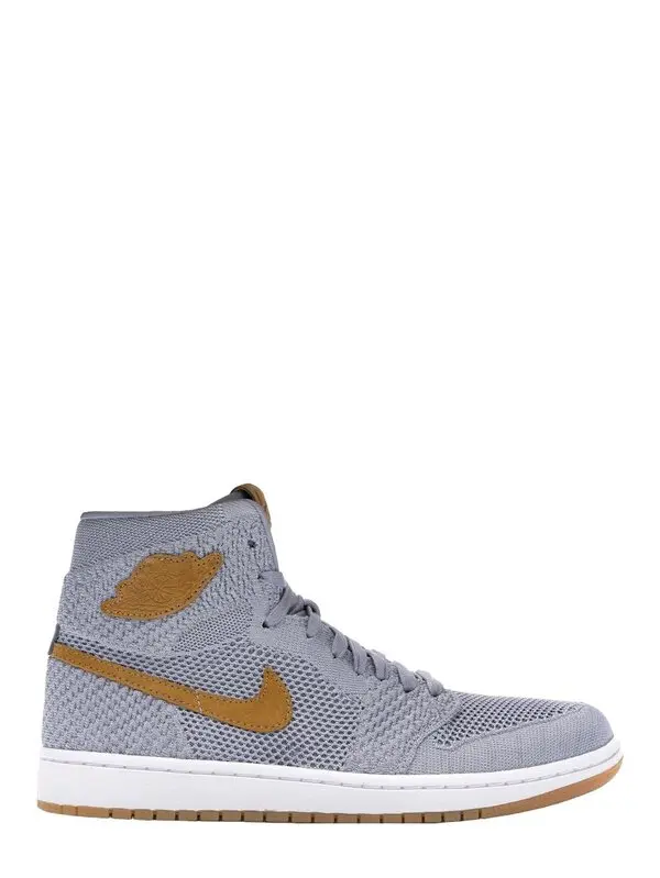 JORDAN 1 Retro High Flyknit Sneakers - Wolf Grey/golden Harvest/gum Yellow