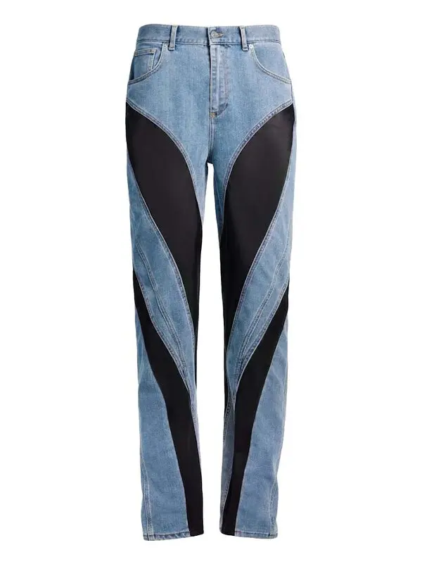 MUGLER Spiral Panel Jeans - Light Denim Blue/black
