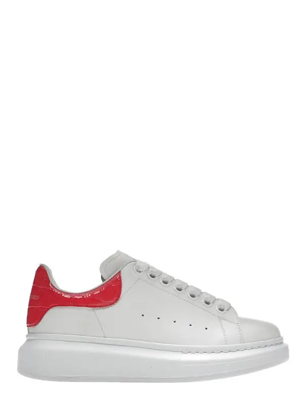 Alexander McQueen Oversized Embossed Croco Sneakers - White/rose