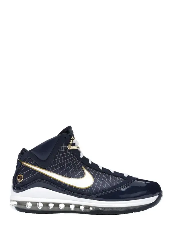 Nike Lebron 7 University Of Akron Sneakers - Midnight Navy Blue/white/metallic Gold