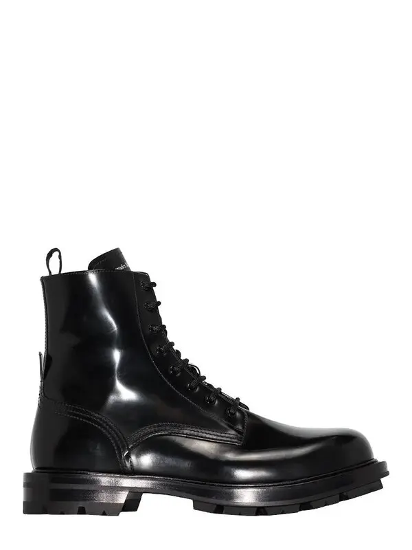 Alexander McQueen Polished Leather Combat Boots - Black