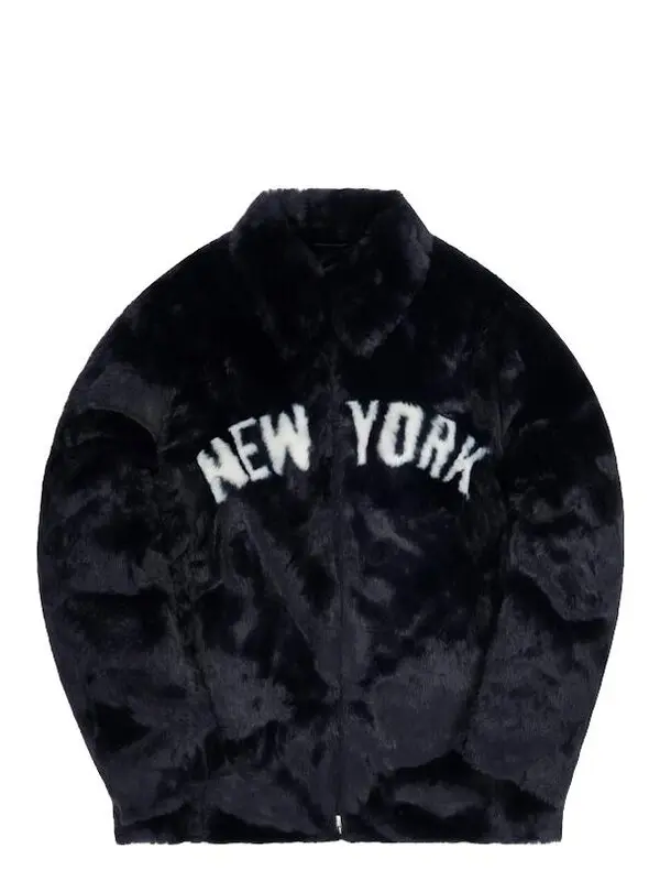 Kith For Major League Baseball New York Yankees Faux Fur Coaches Jacket - Navy Blue