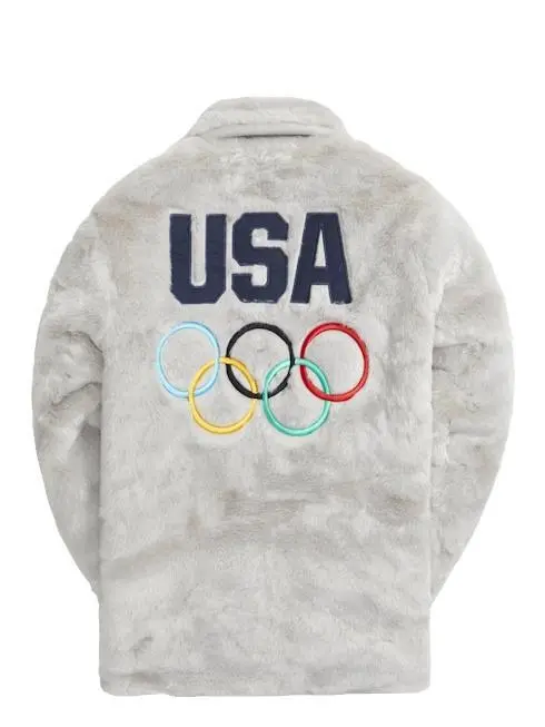Kith For Team Usa Faux Fur Coaches Jacket - Concrete
