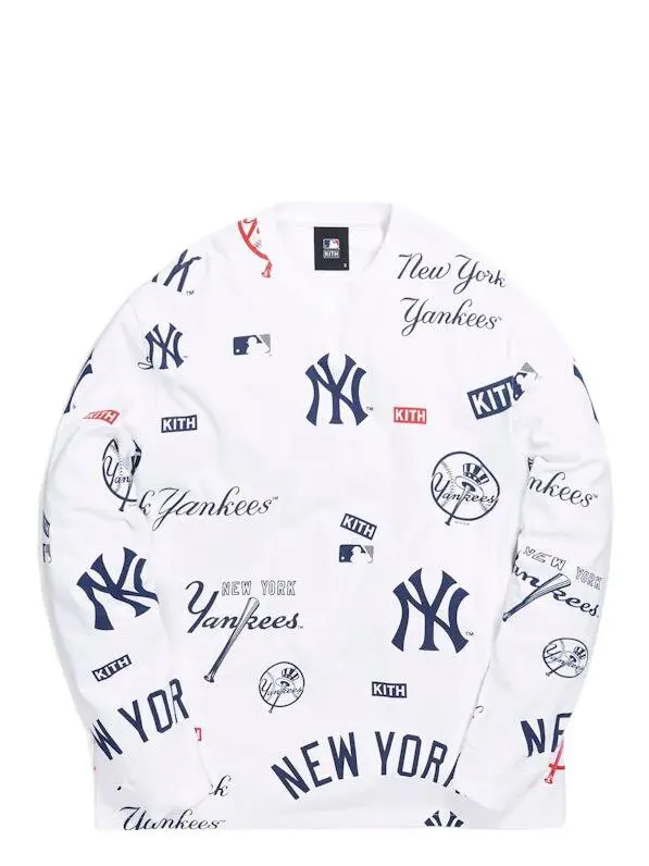 Kith For Major League Baseball New York Yankees All Over Long Sleeve Tee Shirt - White