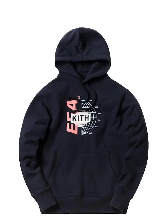 Kith Globe Logo Hoodie - Navy Blue