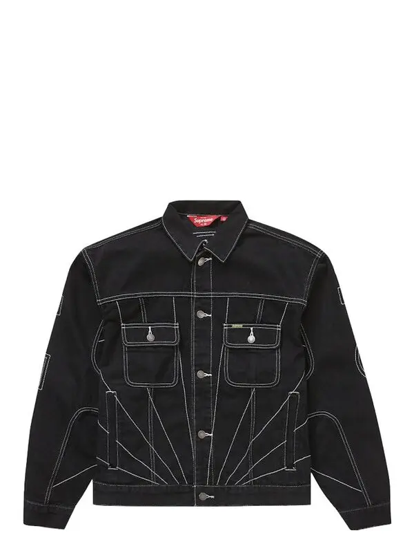 Supreme Radial Embroidered Denim Trucker Jacket - Black