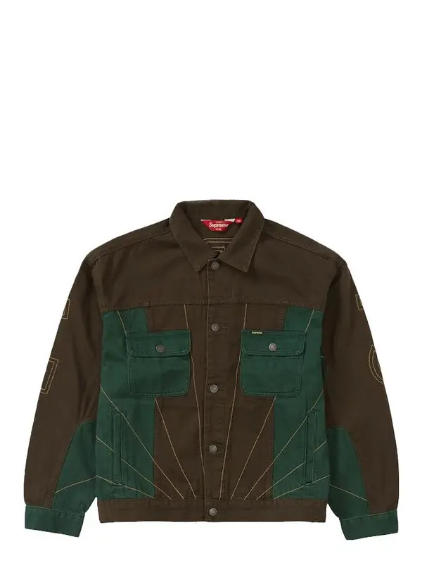 Supreme Radial Embroidered Denim Trucker Jacket - Brown