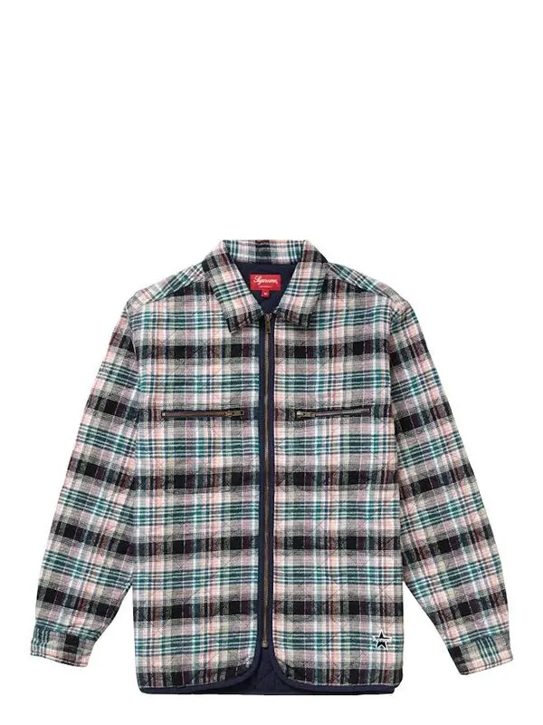 Supreme Quilted Plaid Zip-up Shirt - Offwhite