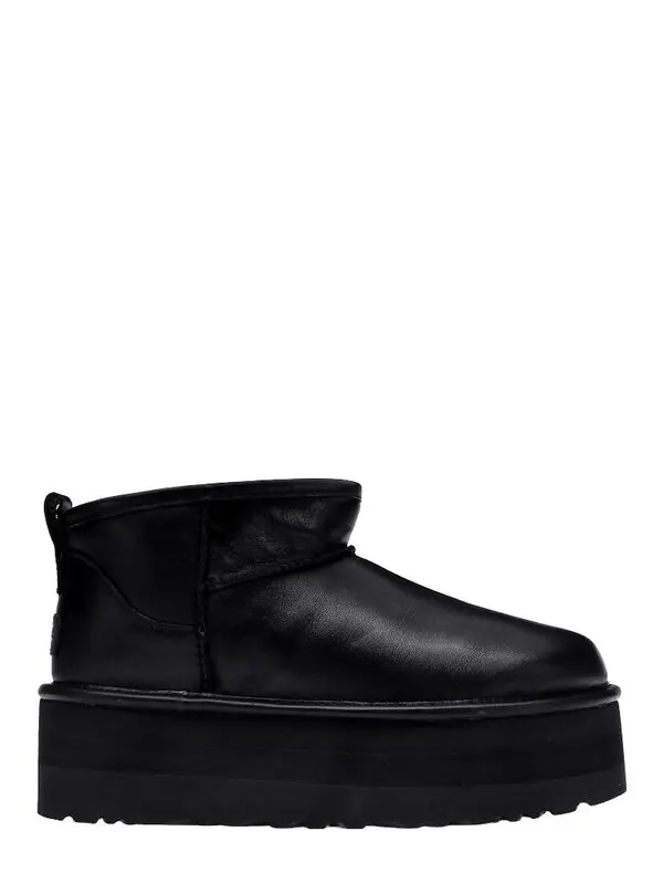UGG Classic Ultra Mini Platform Leather Boots - Black