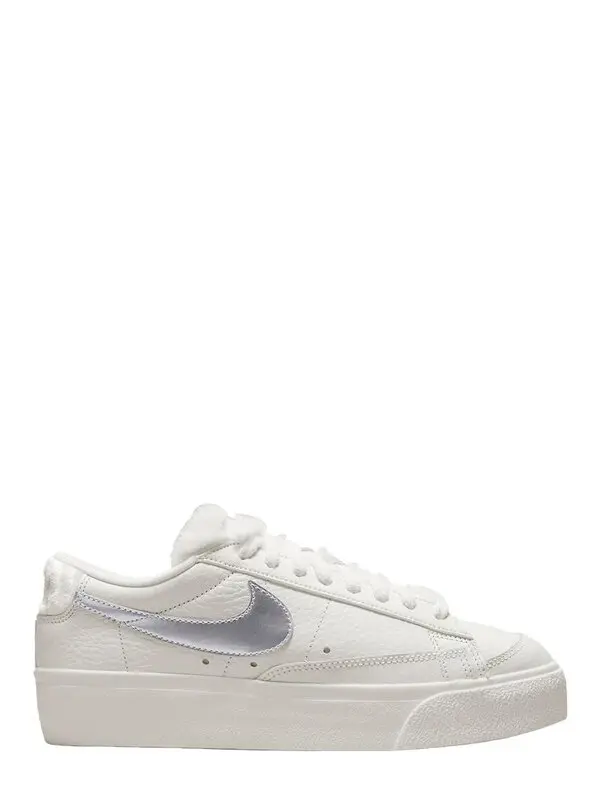 Nike Blazer Low Platform Faux Sherpa Fur Sneakers - Sail/metallic Silver