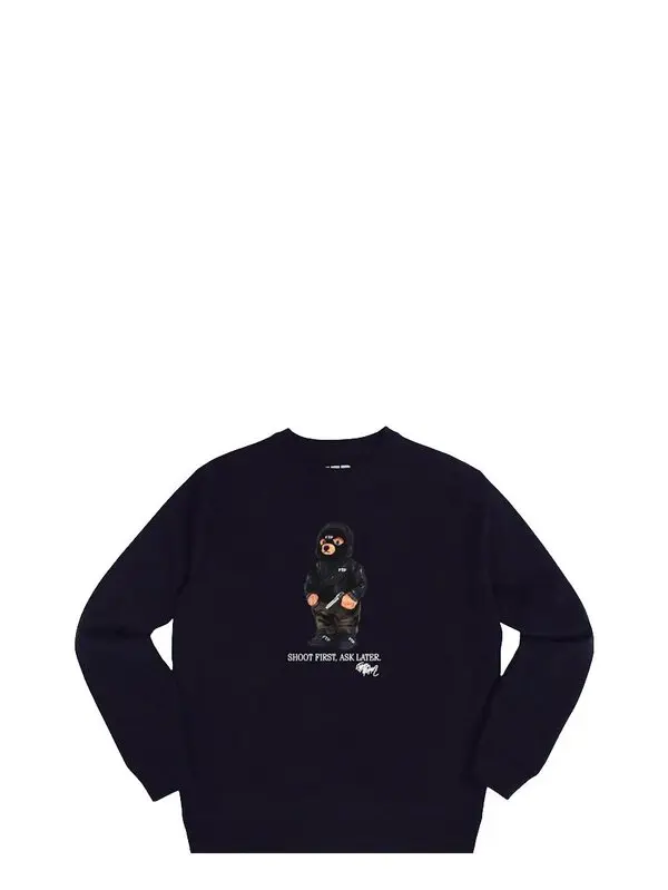 FTP Hooded Bear Crewneck Sweatshirt - Navy Blue