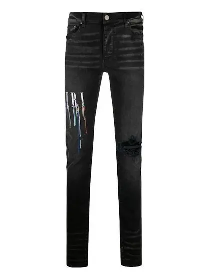 Amiri Embroidered Paint Drip Logo Skinny Jeans - Black