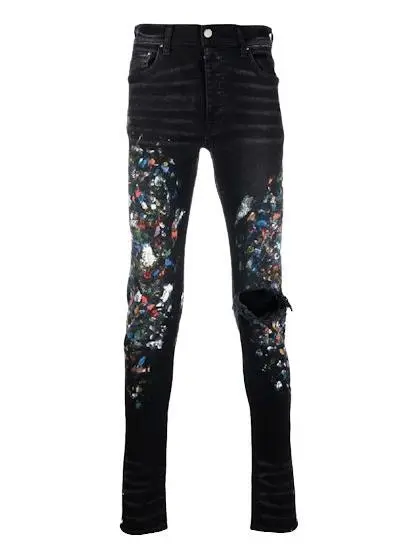 Amiri Painting Distressed Slim Jeans - Black