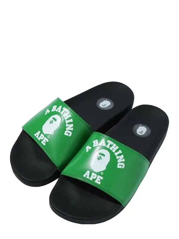 BAPE A Bathing Ape College Slide Sandals - Green/black
