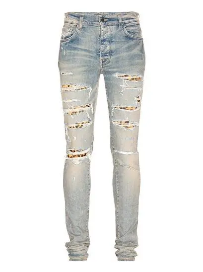 Amiri Leopard Thrasher Skinny Fit Jeans - Clay Indigo