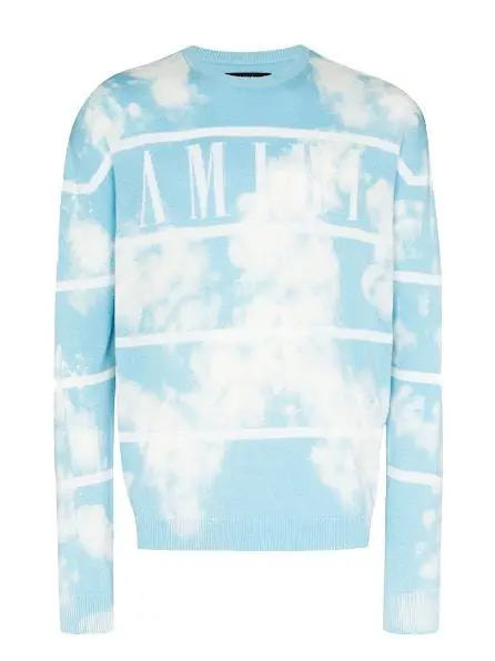 Amiri Striped Knit Crew Sweater - Light Blue