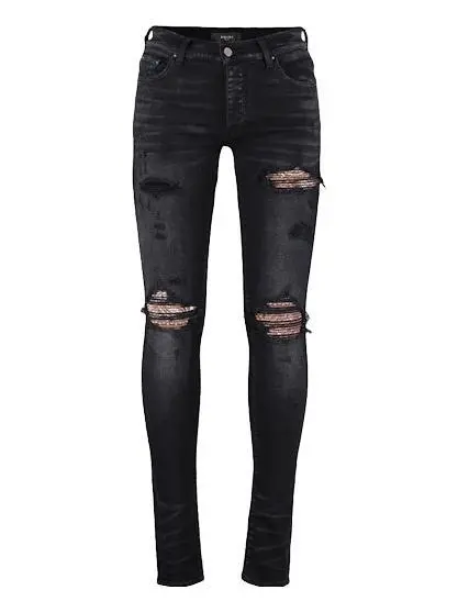 Amiri Mx1 Bandana Destroyed Skinny Fit Jeans - Black/brown