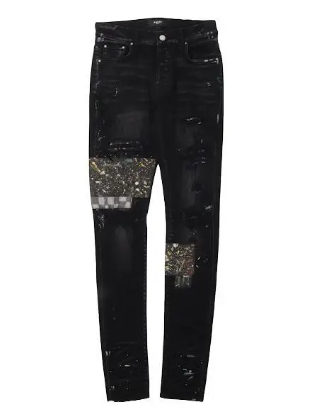 Amiri Paint Splatter Patched Jeans - Aged Black